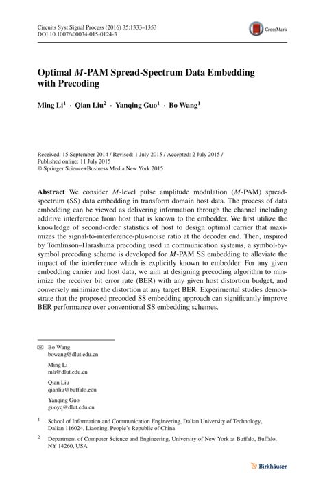pdf optimal m pam spread spectrum data embedding with precoding