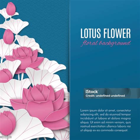인사말 카드 포스터 배너 또는 사각형 플라이어 훈장에 대 한 배경으로 블루 패턴에 핑크 종이 로터스 꽃 장식으로 동양 꽃 배경 3차원 형태에 대한 스톡 벡터 아트 및 기타