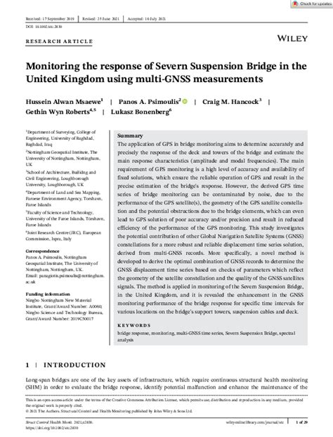 Pdf Monitoring The Response Of Severn Suspension Bridge In The United Kingdom Using Multi‐gnss