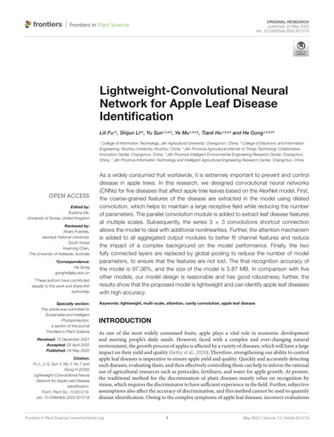 Pdf Lightweight Convolutional Neural Network For Apple Leaf Disease