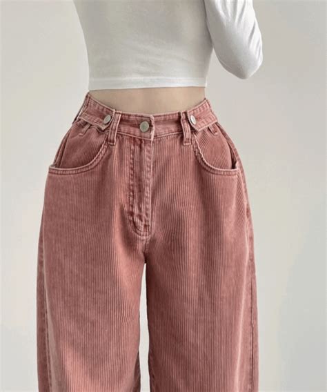 고퀄피그먼트핏보장 버튼 비조 와이드 하이웨스트 후크 피그먼트 골덴 코듀로이 데님 핑크 크림 팬츠 에이블리
