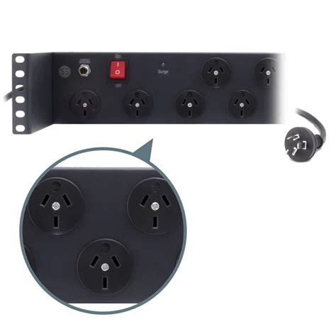 2ru Basic 10 Port Pdu 10 3 Pin Aus Gpo C W Surge Protection 10amp 3pin Moulded Plug