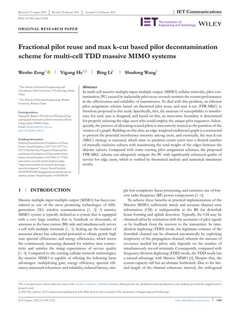 Pdf Fractional Pilot Reuse And Max K‐cut Based Pilot Decontamination