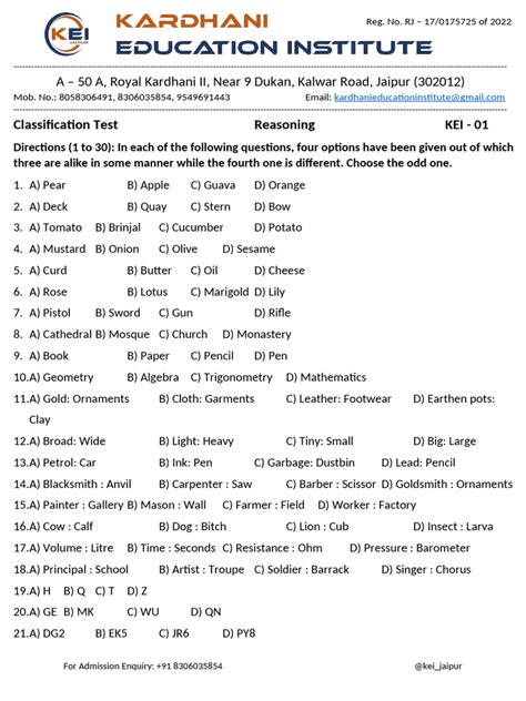 Classification Test Pdf