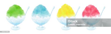 배너 카드 전단지 소셜 미디어 배경 화면 등을 위해 수채화로 일본식 면도 아이스 디저트가있는 여름 벡터 배경 얼음에 대한 스톡 벡터 아트 및 기타 이미지 Istock