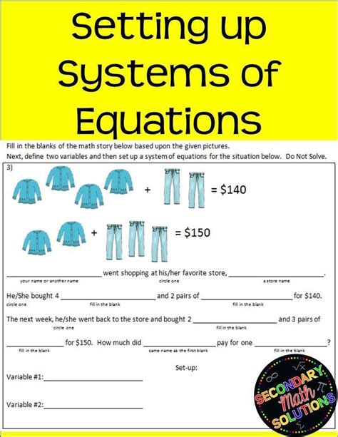 Systems Word Problems Setting Them Up Notes Systems Of Equations Word Problems Math Lesson