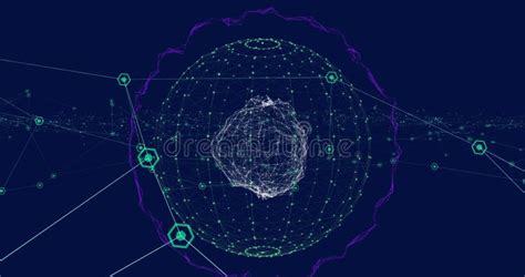 Animation Of Connected Dots Over Connected Dots Forming Globe Against Black Background Stock