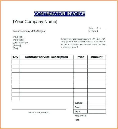 81 Printable Labor Invoice Template Excel With Stunning Design For