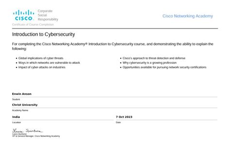 Certificate Of Completion Of The Course Introduction To Cybersecurity
