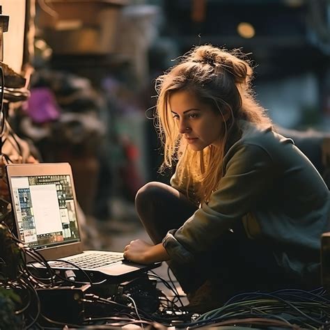 Premium Ai Image A Girl Programming A Cobbled Together Computer