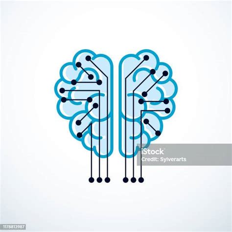 인공 지능 개념 벡터 엠블럼 디자인 디지털 마음과 똑똑함 전자 기술 요소 아이콘 전구 내부 인간의 해부학 두뇌 스마트 소프트웨어