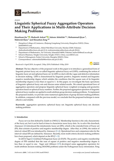 Pdf Linguistic Spherical Fuzzy Aggregation Operators And Their Applications In Multi Attribute