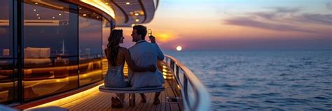 Romantic Couple Enjoying Sunset Drinks On Yacht Deck Premium Ai