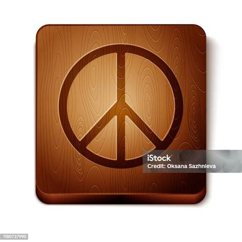 흰색 배경에 격리 된 갈색 평화 아이콘입니다 평화의 히피 상징 나무 사각형 버튼입니다 벡터 일러스트레이션 그리기에 대한 스톡 벡터 아트 및 기타 이미지 Istock