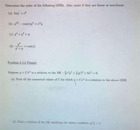 Solved Determine Whether The ODE Is Linear Or Nonlinear Chegg