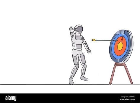 Single Continuous Line Drawing Confused Astronaut With Arrow Missed At