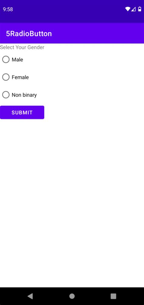 Android Program To Select Gender Using Radio Button Android Examples Teachics