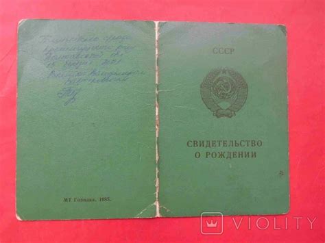 Свидетельство о рождении СССР 114370676 купити Violity