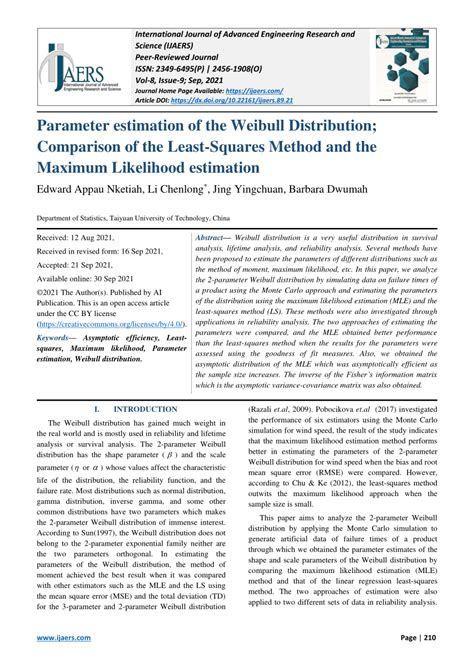 Pdf Parameter Estimation Of The Weibull Distribution Comparison Of The Least Squares Method
