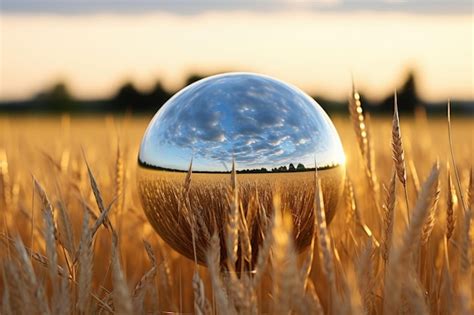 Premium Photo Upsidedown Reflection Of A Wheat Field In A Shiny Metallic Ball