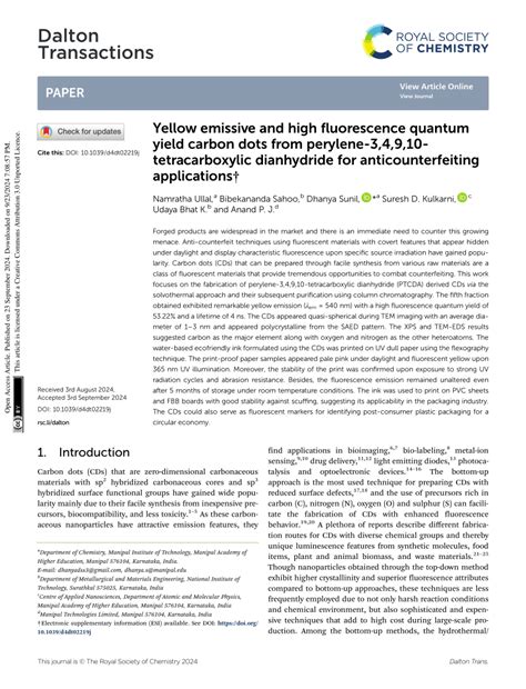 Pdf Yellow Emissive And High Fluorescence Quantum Yield Carbon Dots