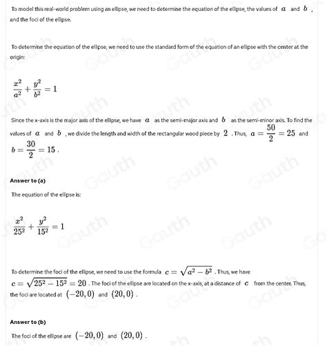 Solved Part 4 Model A Real World Problem Using An Ellipse An Artist