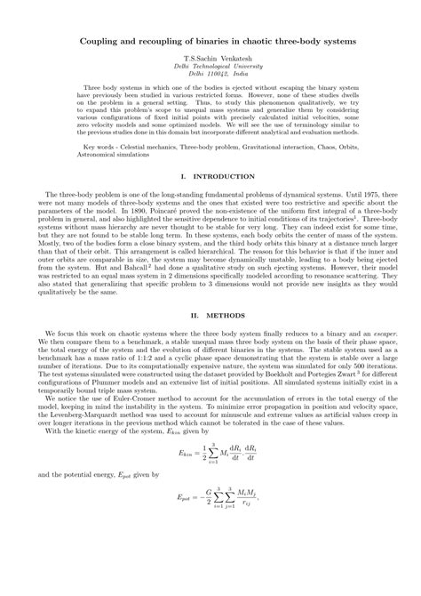 Pdf Coupling And Recoupling Of Binaries In Chaotic Three Body Systems