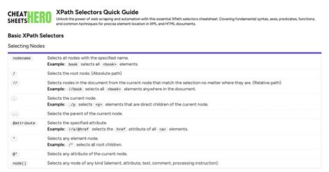 Xpath Selectors Quick Guide Cheatsheet Cheat Sheets Hero
