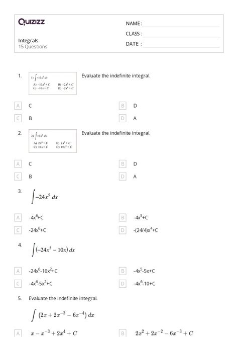 50 Integrals Worksheets For 11th Class On Quizizz Free And Printable