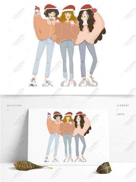 만화 작은 신선한 3 작은 여자 친구는 사과 들고 디자인 일러스트 Png 및 벡터 이미지 무료 다운로드 Lovepik