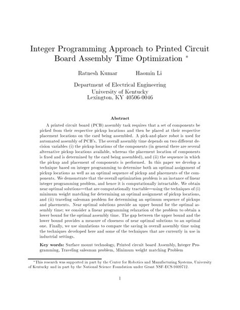 Pdf Integer Programming Approach To Printed Circuit Board Assembly Time Optimization