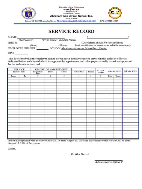 sample service record deped pdf