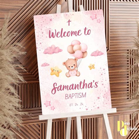 Baptism Digital Welcome Sign Template Blush Pink Baptism Welcome Sign