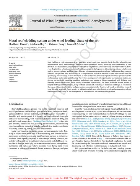 Pdf Metal Roof Cladding System Under Wind Loading State Of The Art