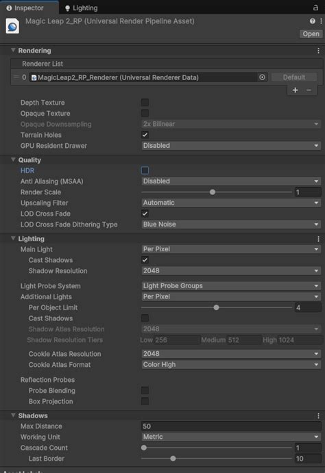 Render Pipeline Settings Magicleap Developer Documentation