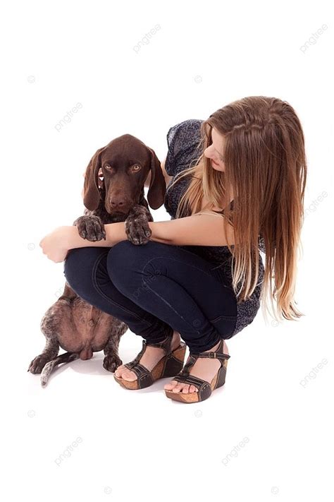 아름 다운 여자와 젊은 개 화이트 이상 격리 사진 배경 및 무료 다운로드를위한 그림 Pngtree