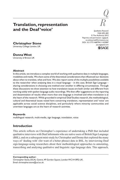 Pdf Translation Representation And The Deaf ‘voice