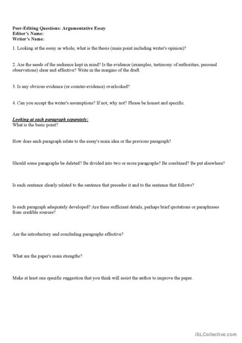 Peer Editing English Esl Worksheets Pdf And Doc