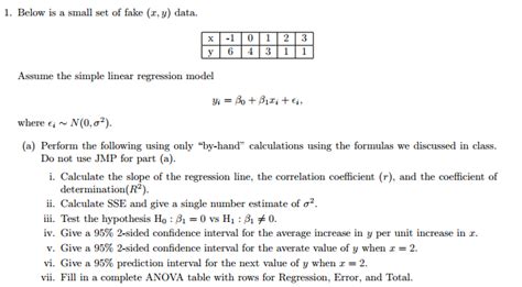 Solved Below Is A Small Set Of Fake X Y Data Assume The
