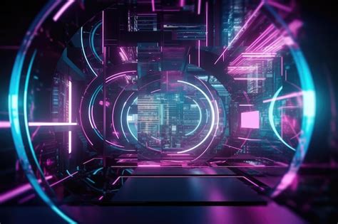 Premium AI Image Purple Light And Circular Moving Rings And Light