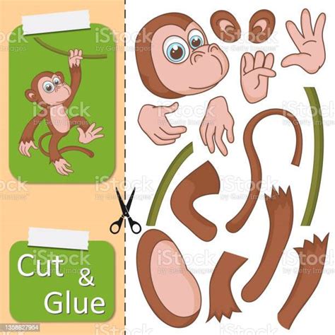 잘라 서 종이 침팬지접착제 응용 프로그램을 만화 재미 원숭이를 만듭니다 아이들을위한 교육 수수께끼 엔터테인먼트와 오락 아이 로직 게임 활동 퍼즐 유치원 워크시트 활동 Diy