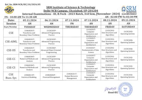 Btech Cse 3rd Sem Schedule Ie Iii Nov 2024 Pdf