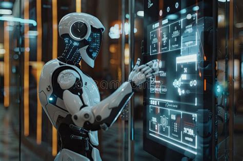 A White Humanoid Robot With A Touchscreen Interface Interacts With A