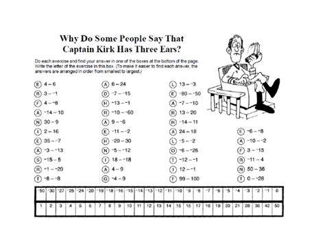 subtracting integers riddle sheet pdf