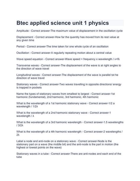 SOLUTION Btec Applied Science Unit 1 Physics Studypool