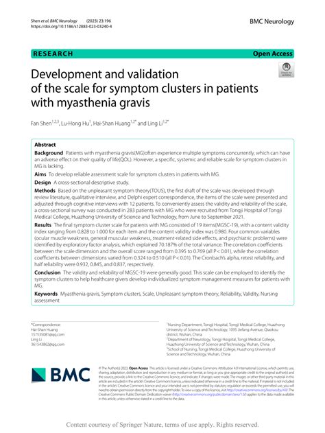 Pdf Development And Validation Of The Scale For Symptom Clusters In
