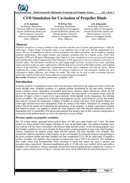 Cfd Simulation For Cavitation Of Propeller Blade Gjitcs Pdf