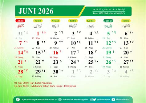 Kalender Jawa Bulan Juni 2026 Lengkap Dengan Weton Dan Tanggalan Islam