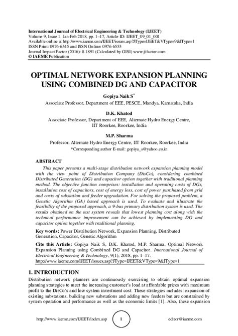 Pdf Optimal Network Expansion Planning Using Combined Dg And Capacitor