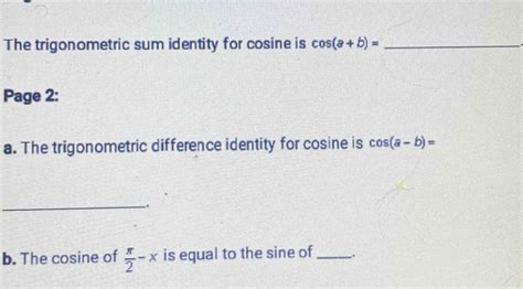 solved the trigonometric sum identity for cosine is cos a b page